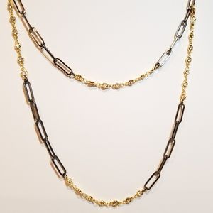 Jewelry | Two Tone Paperclip Cz Long Chain Necklace New | Poshmark